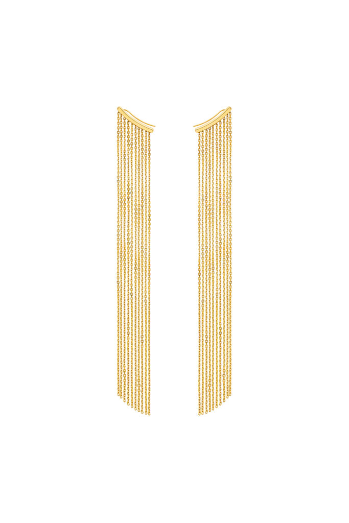 Long 18K Yellow Gold Waterfall Chain Earrings - Guzema