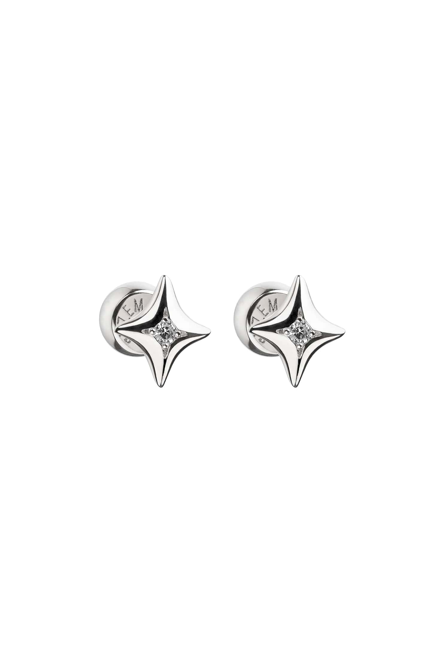 Flat Diamond Earrings 18K White Gold - Guzema